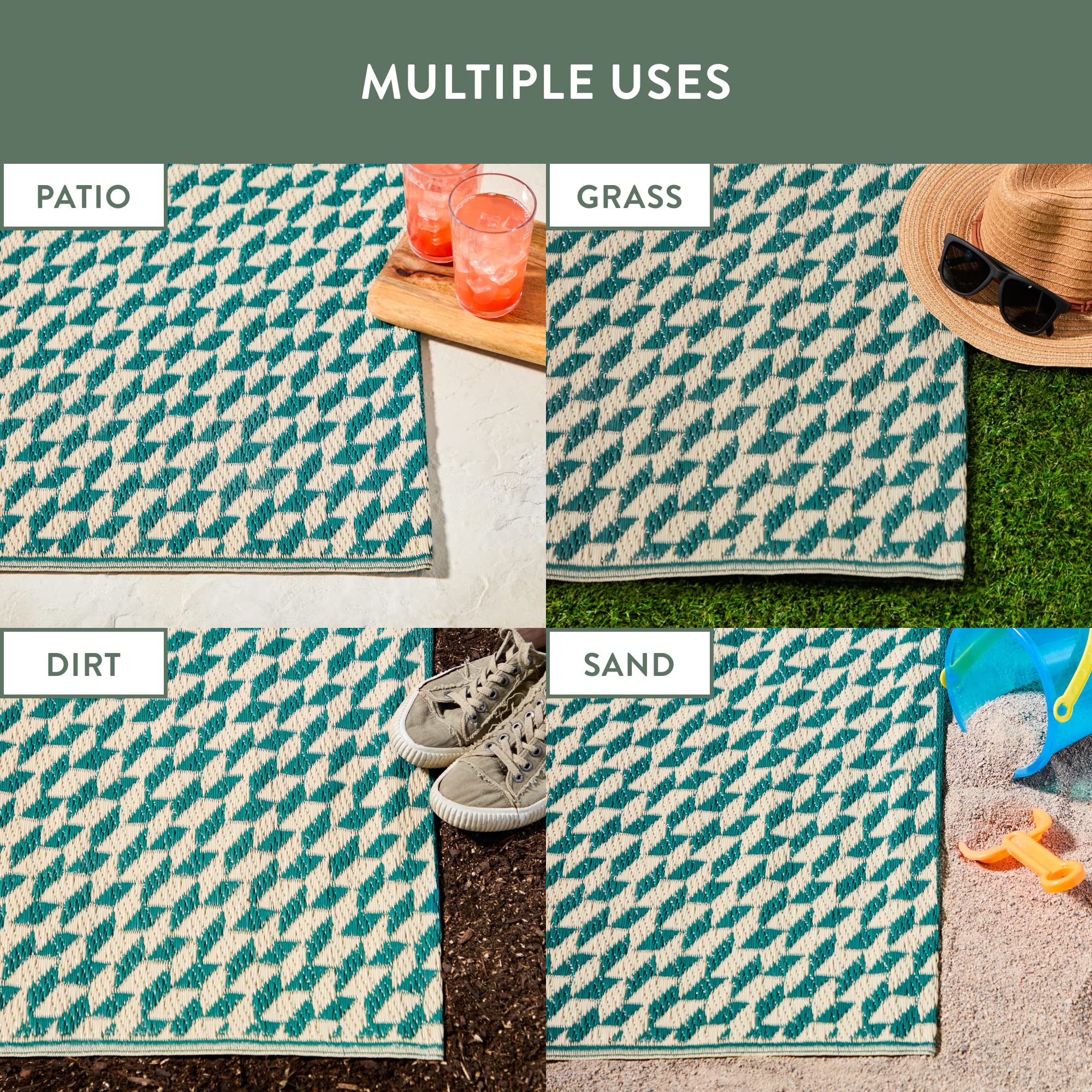Edenbrook Bullen Houndstooth Outdoor Rug 4x6 – Patio Décor – Waterproof and Reversible – Blue Spruce Area Rug