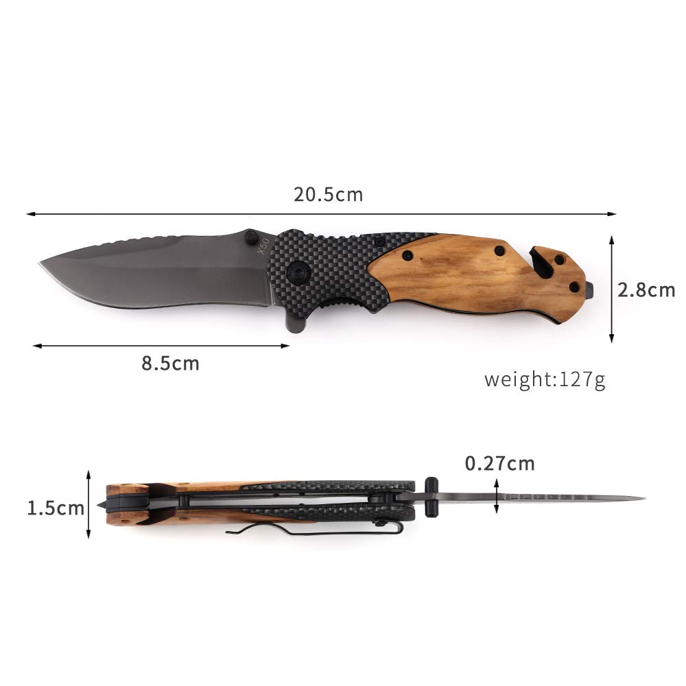Krezy Case Carbon Fiber Print Design Pocket Knife, Personalized Knife With Wooden Box, Folding Knife For Men, Laser Engraved Pocket Knife With Stylish Wood Box