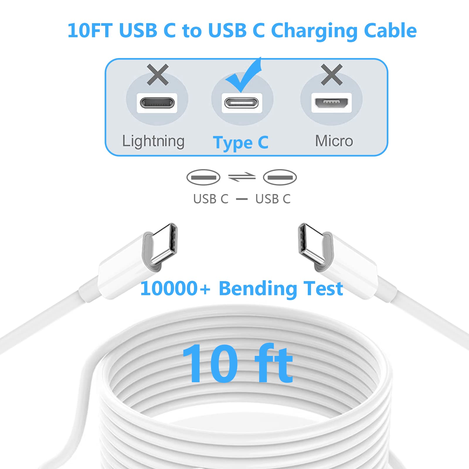 iPad Chargers, iPad Pro Charger,20W USB C Fast Charging Plug with Apple Certified 10FT Long USB C-C Cord for iPad 10th Gen,iPad Pro 12.9/11 inch 2022/2021/2020/2018,iPad Air 5th/4th,iPad Mini 6th Gen