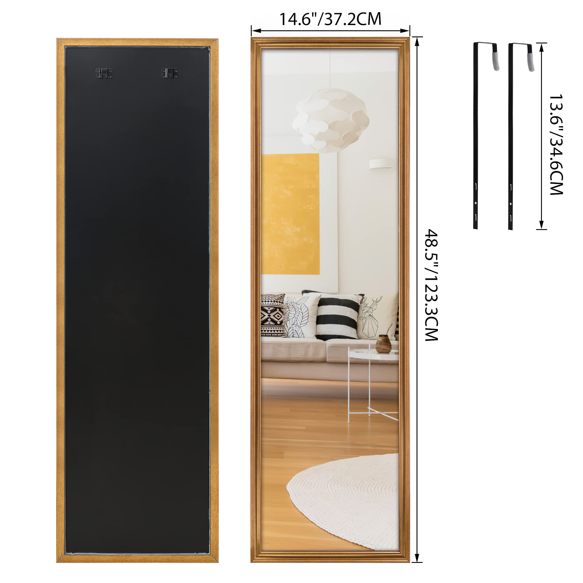 Edenseelake 2 Packs 14x48 Inch Full Length Wall Mirrors Over Door Mirror for Bedroom, Living Room, Black
