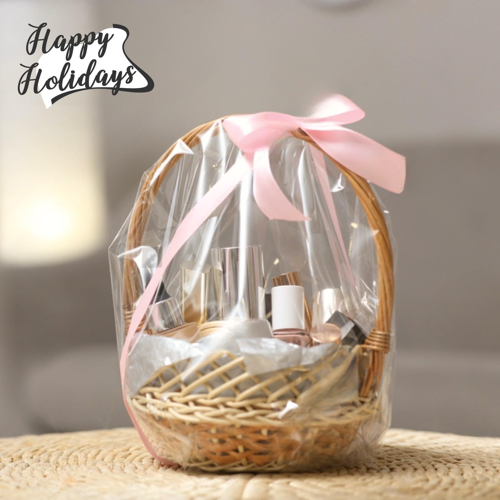 mioule Shrink Wrap Bags for Gift Baskets, 10Pcs 16x24 Inches Cellophane Heat Shrink Plastic Wrap Bags for Gift Baskets for Christmas, Valentines Day,Holiday, Easter, Birthday, and Any Occasion