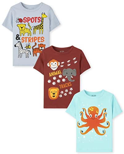 The Children's Place baby boys and Toddler Short Sleeve Graphic T- 3-pack T Shirt, Animal Tracks/ Octopus/ Spots Stripes, 5T US