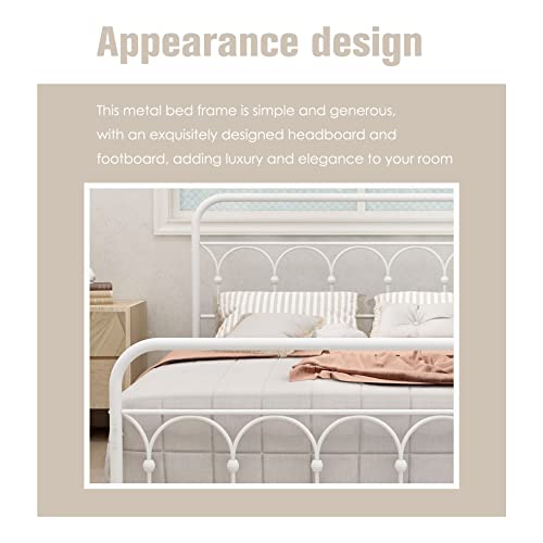 Zoophyter Metal Platform Bed Frame Queen Size with Headboard Footboard No Box Spring Needed Easy Assembly White