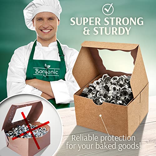 The Strongest 4x4x2.5 Inches Mini Cake Boxes on Amazon [50 Pack] - 2x Thicker and Oil-Resistant | Premium Brown Boxes With Window for Individual Donut, Mini Cookies, Dessert & Macarons - Unbeatable Durability and Protection!