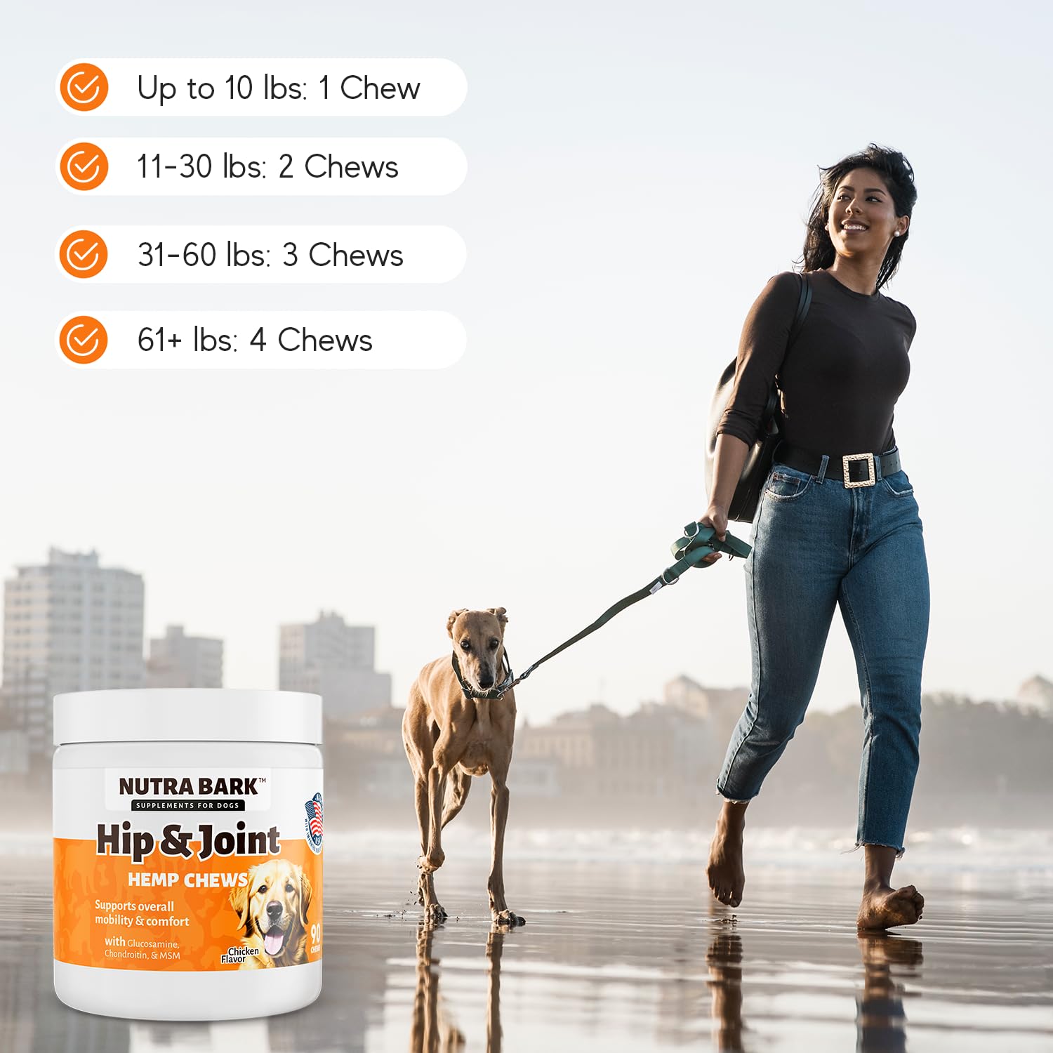NutraBark Hip & Joint Hemp Chews for Dogs | Glucosamine Chondroitin for Joint Support | MSM | Hemp Seed Meal & Cold Pressed Virgin Hemp Oil | Turmeric | Enhance Mobility, Flexibility & Comfort