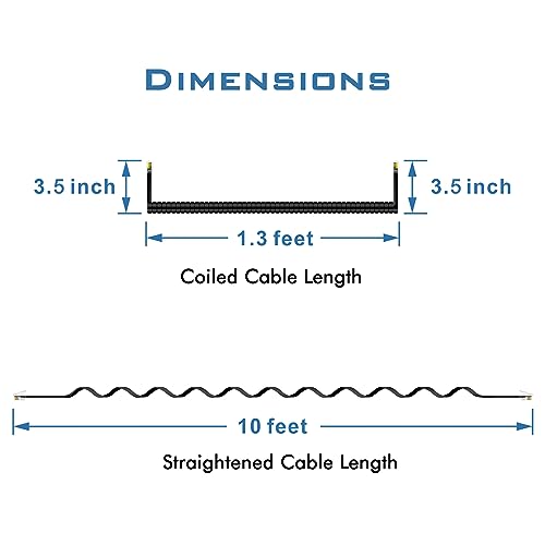 NECABLES 2Pack Phone Cord for Landline Telephone Cord Handset Cord High Elastic Curly Cord Coiled Cable RJ9 4P4C Male to Male Black