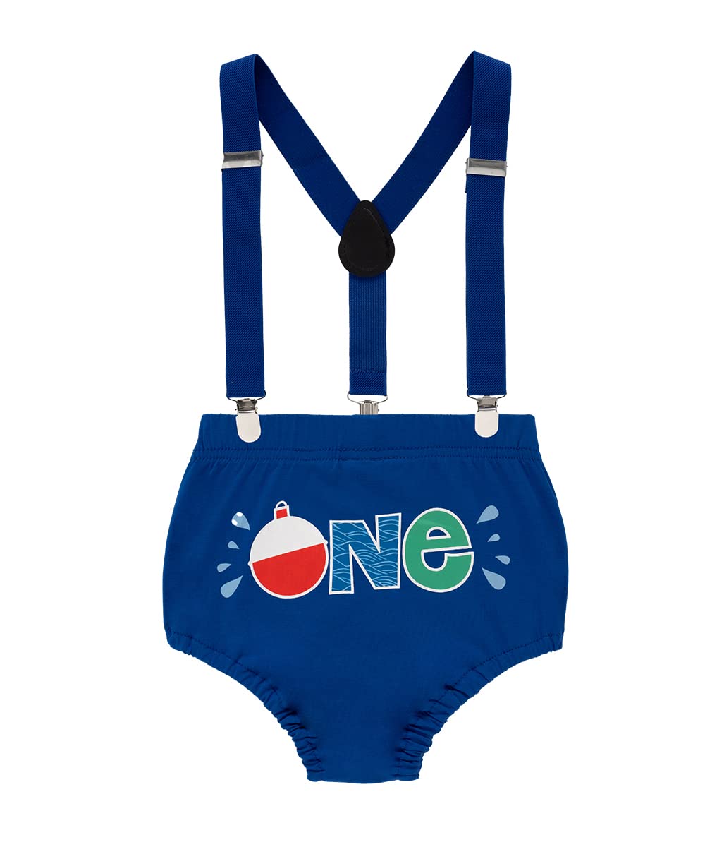 Fantasy Era Baby Boys O-Fish-Ally Printing 1st Birthday Outfit Funny Bowtie One Year Old Boys Romper Short Set (Blue,12-18Months)