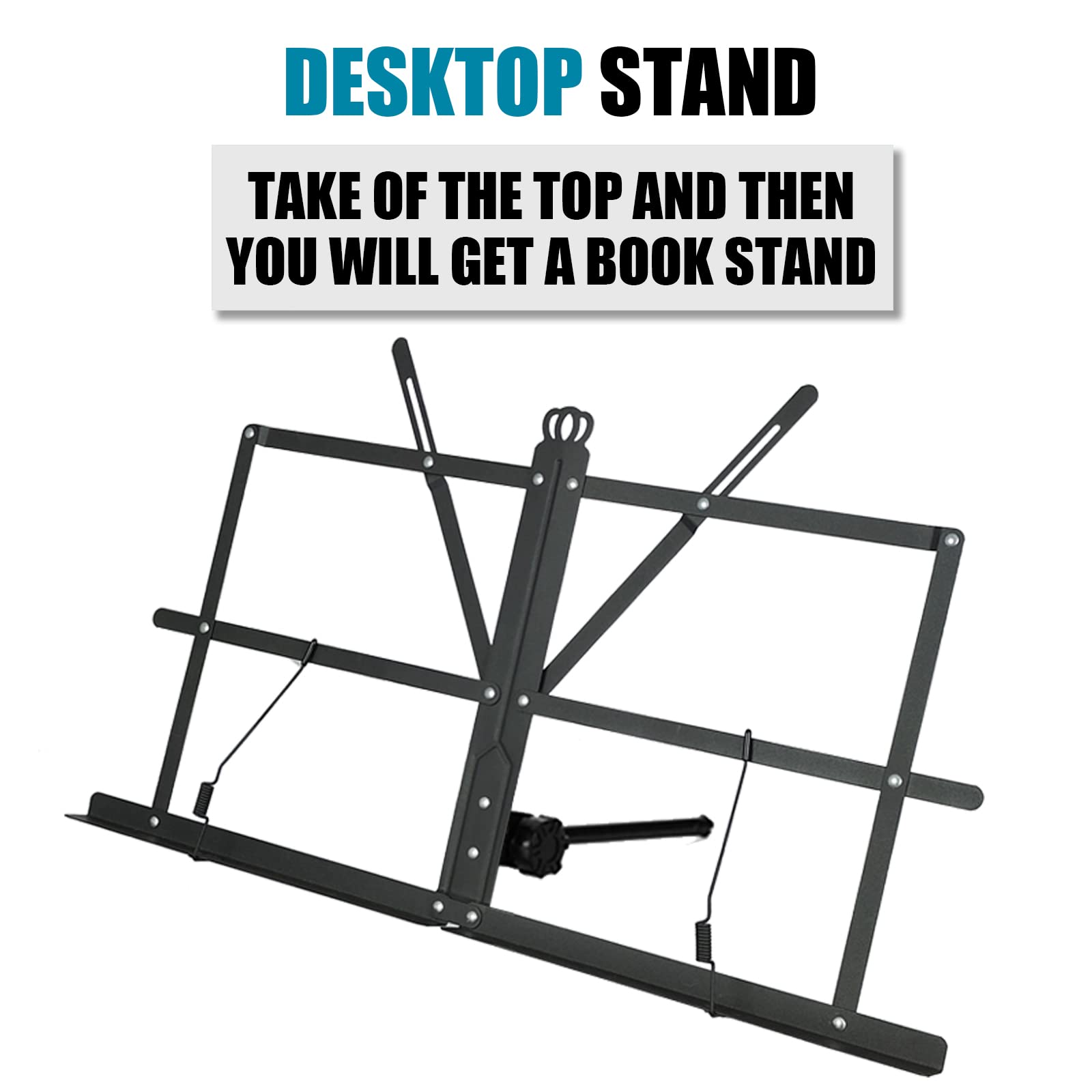 GLEAM Music Stand - 2 in 1 Dual-Use Desktop Book Stand Folding Music Holder Portable and Lightweight with Music Sheet Clip Holder & Carrying Bag Suitable for Instrumental Performance (Black)