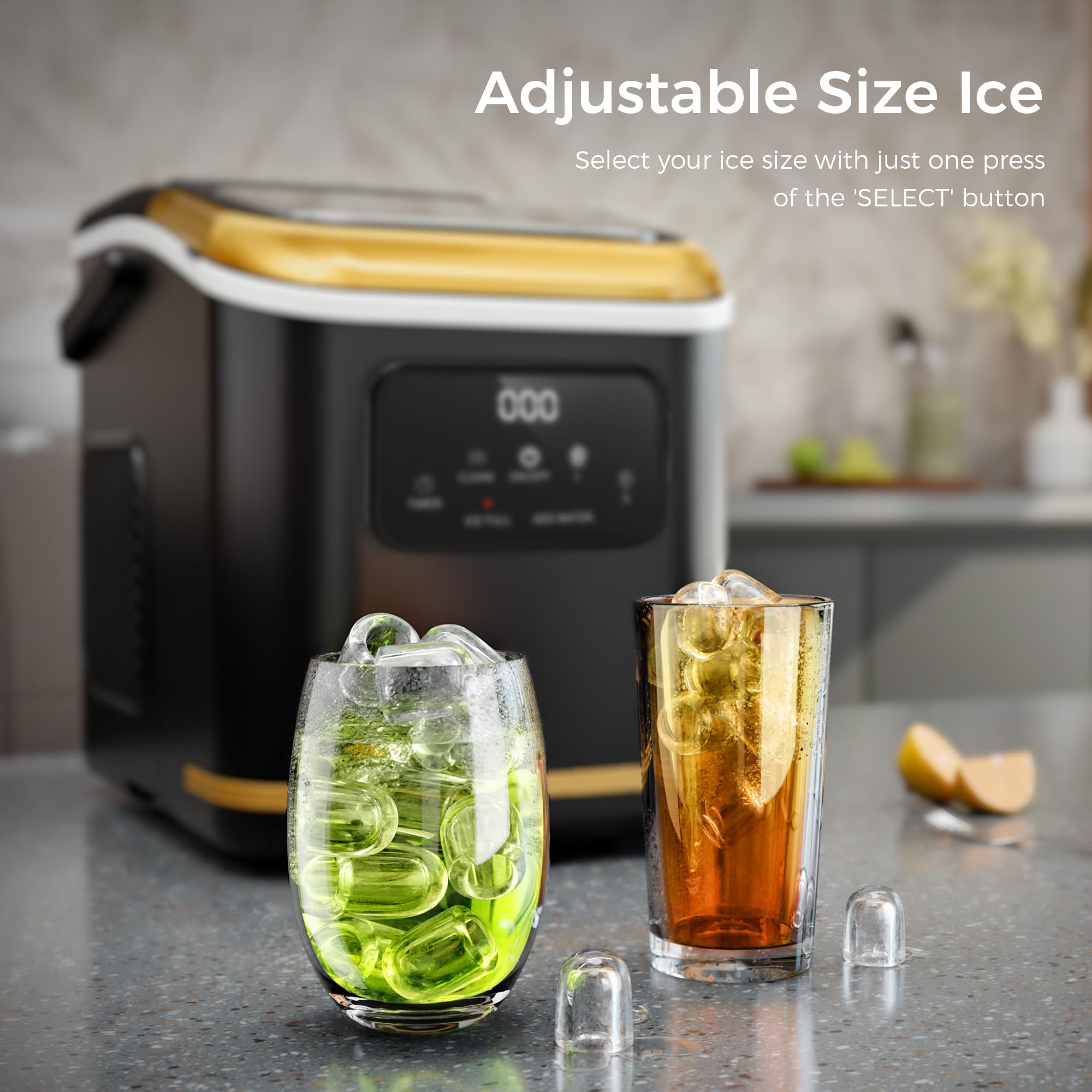 Kismile Ice Makers Countertop, Portable Ice Maker Machine with Handle, 28lbs/24Hrs, 6Mins/9 Pcs Ice Cubes, Self-Cleaning Ice Maker with Ice Basket/Scoop,Countertop Ice Makers for Home & Kitchen(Black)