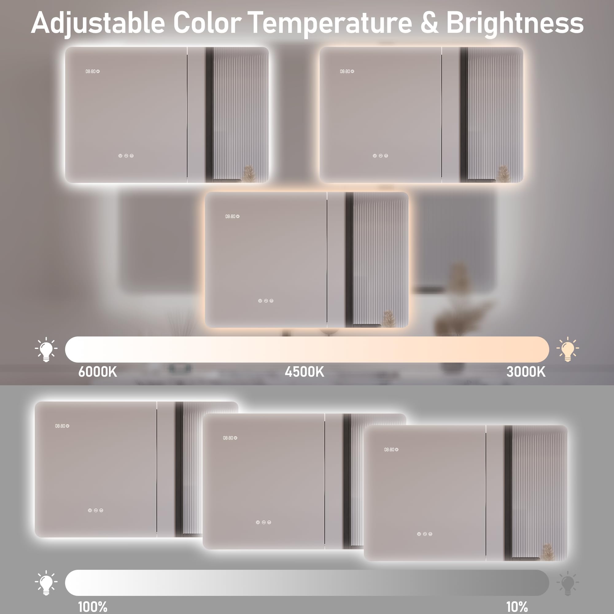 MIRPLUS Lighted Medicine Cabinet with Mirror for Bathroom, 24 x 36 inch Wall Mounted Bathroom Cabinet Touch Switch 3 Color Lights & Brightness Adjustment, Anti-Fog Time & Temp Display (Double Door)
