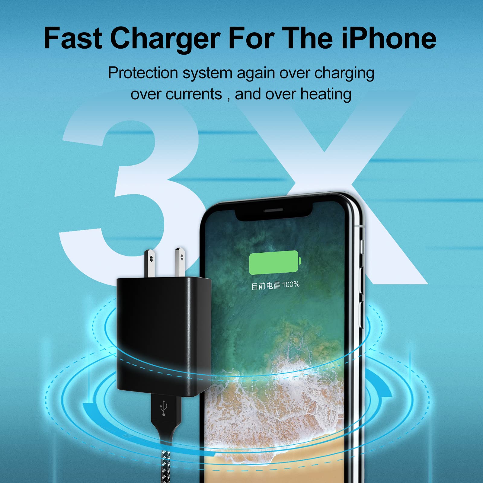 iPhone Charger Fast Charging, 2 Pack USB Wall Charger Travel Plug Adapter and 2 Pack 6ft MFi Certified Lightning Cable Data Sync Compatible with iPhone 13/12 Pro/11 Pro/Xs/XR/X/Plus and More