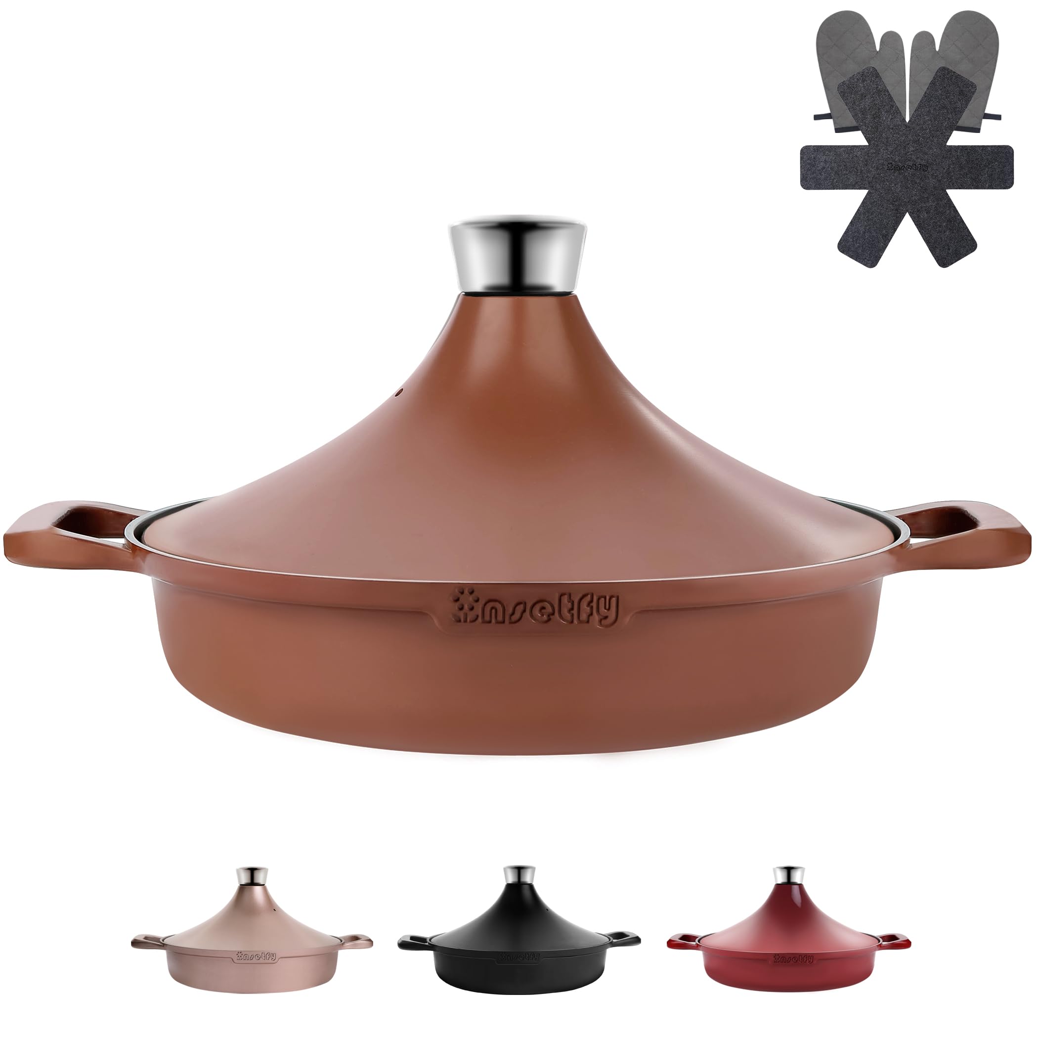 Non-Stick Frying Pan/Skillet 11", 3QT Tagine Pan, Aluminum Pans with Lid, Stove/Oven-to-Table Cookware, Dishwasher Safe& Compatible with All Stovetops(Terracotta)