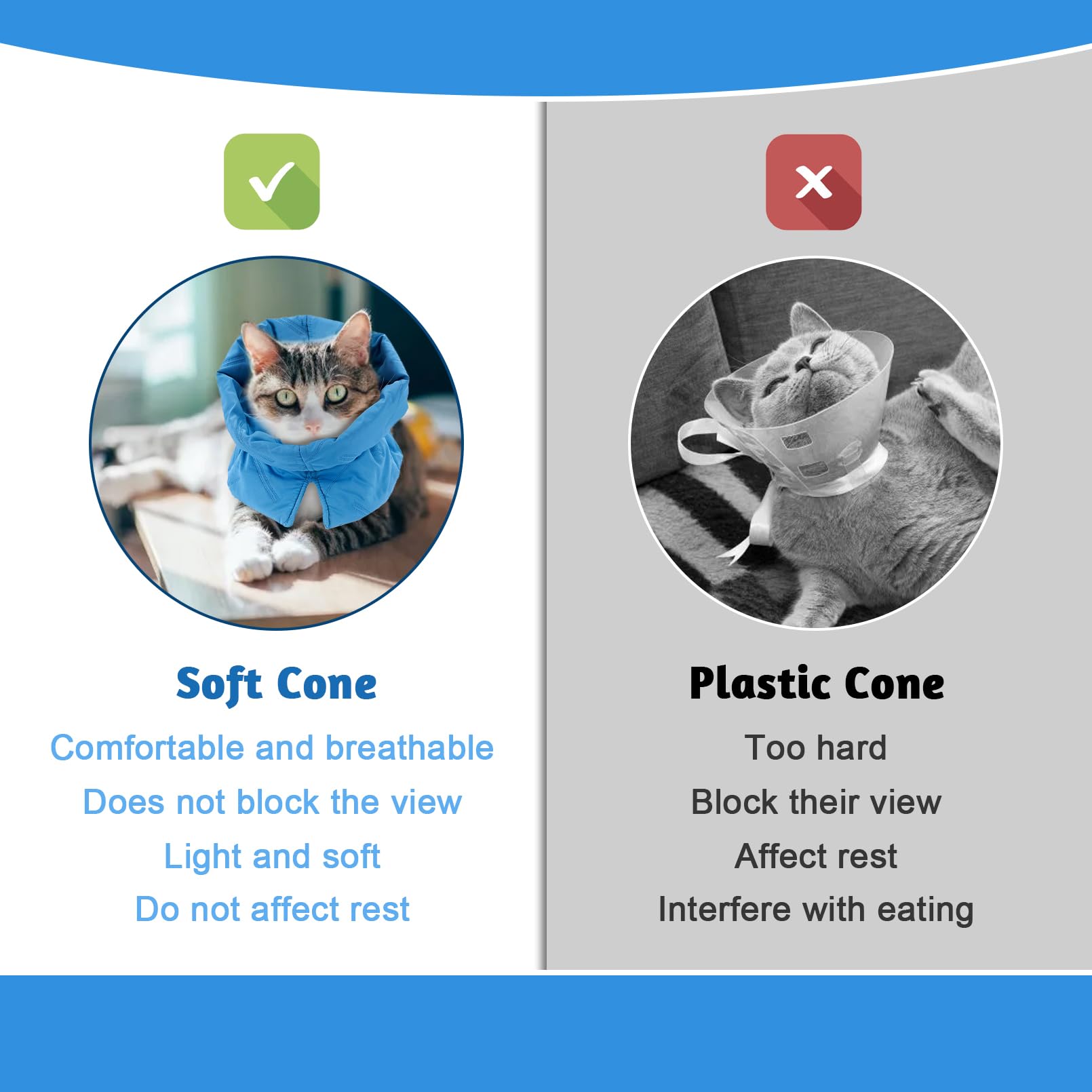 PINVNBY Cat Cone, Cat Recovery Collar Soft Adjustable Cat Cone to Stop Licking and Scratching Foldable Water Resistant Neck Cone for Cats with Drawstring Design Not Block Vision (S)