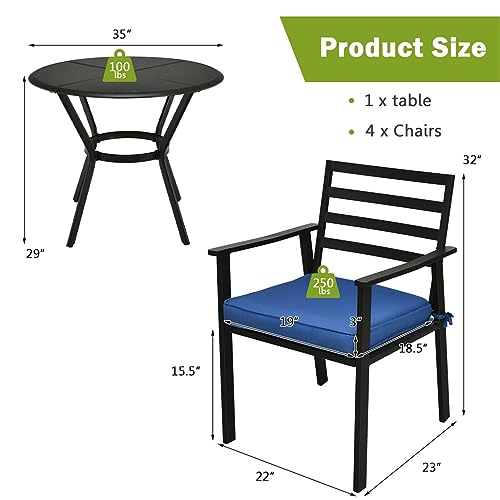 ZHYHSM-111 5PCS Outdoor Patio Dining Chair Table Set Cushioned Sofa Glass Garden