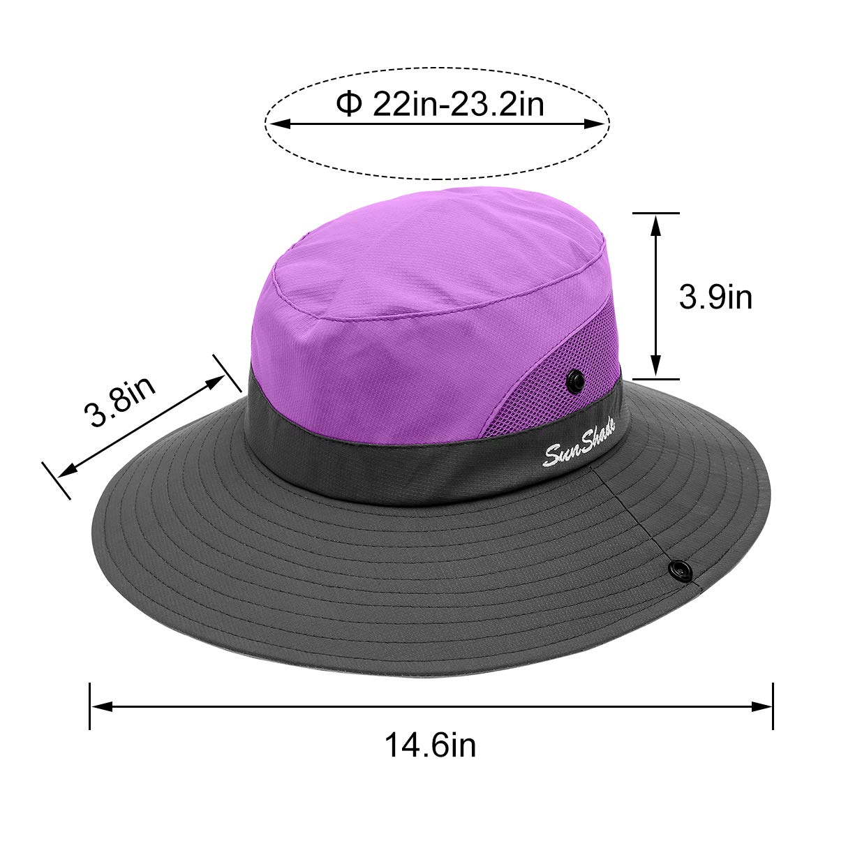 IYEBRAO 2 Pack Womens Ponytail Sun Hat UV Protection Bucket Hats Foldable Wide Brim Summer Boonie Beach Cap Fishing Hiking(Purple & Sky Blue)