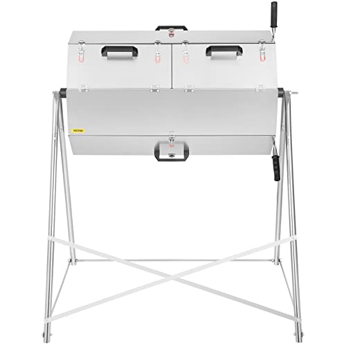 VEVOR Compost Tumbler, 71 US Gallons, Rustproof Stainless Steel Dual-Chamber Garden Composter, Heavy-Duty, All-Season Outdoor Compost Bin, Fast-Working System for Composting Kitchen & Yard Waste