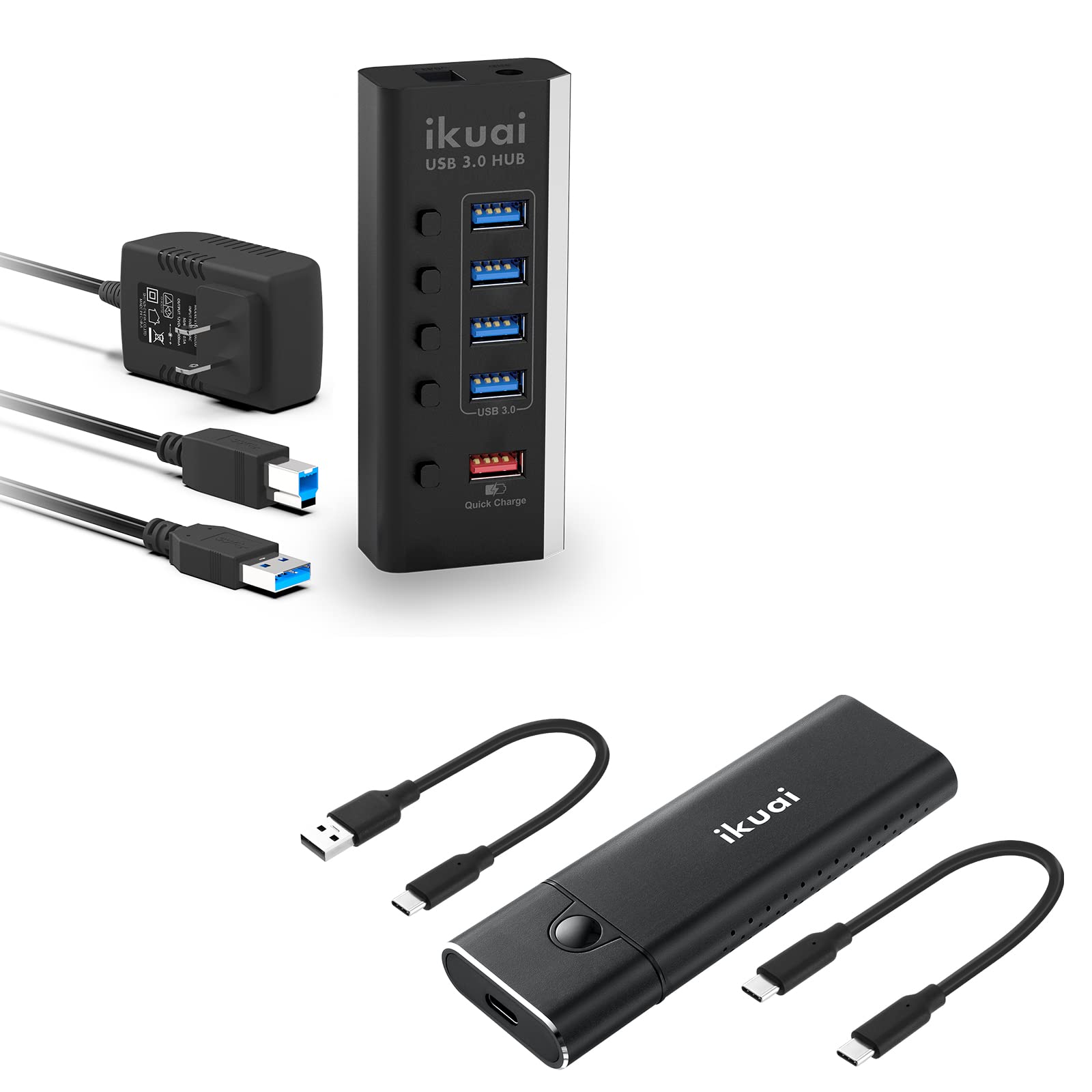 ikuai 5 Ports USB Hub with 4 USB Data Ports+M.2 NVMe NGFF SSD Enclosure 10Gbps