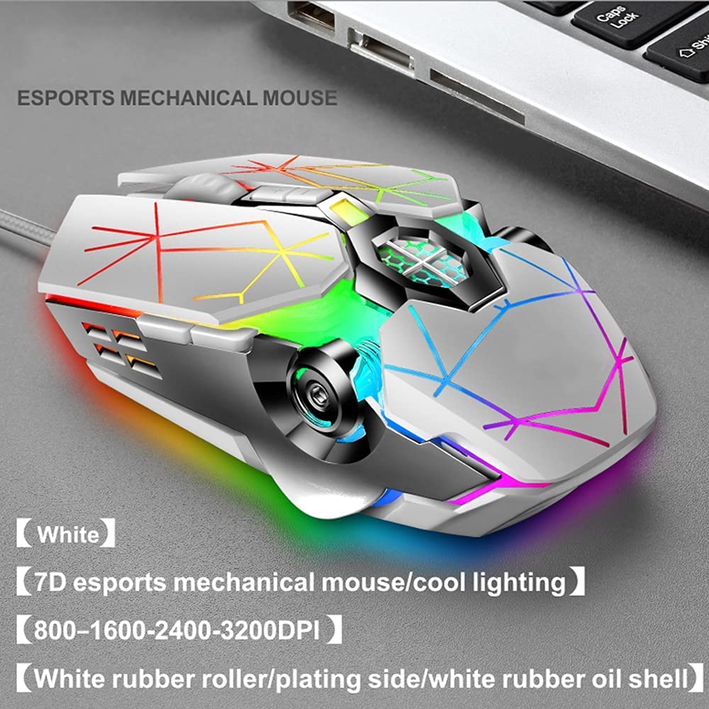 Mechanical Feel Gaming Keyboard and Mouse Combo, 87 Key Retro Punk Typewriter-Style,Rainbow Backlit Keyboard,Cool Breathing Light Lightweight Gaming Mouse for Game and Office-White