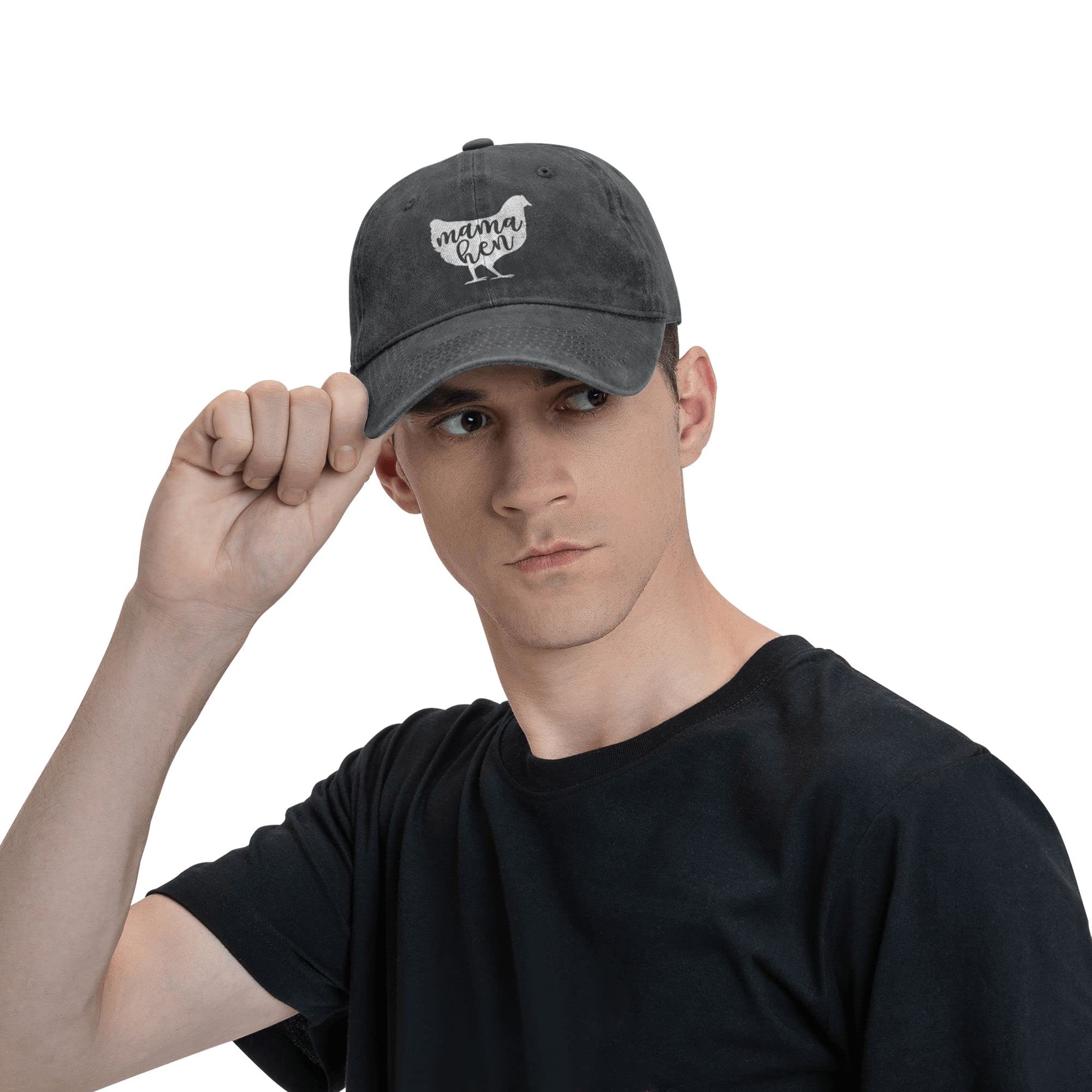 Hen Mama hat Baseball Cap Adjustable Vintage Washed Cotton Denim Dad Hat for Outdoor Activities Men Women(Black)