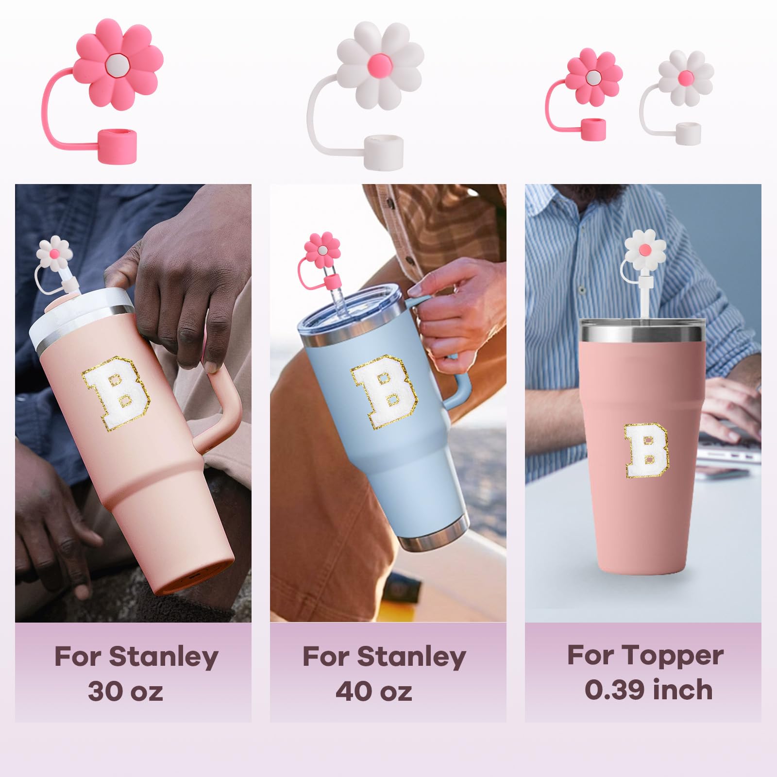 Mity rain 10pcs Cup Accessories Set for Stanley 30 oz 40 oz, Tumbler Straw Cover Cap for Stanley Cup, Round And Square Spill Proof Stopper, Letter Cup Charm, Sticker for Stanley Decorations, Letter K