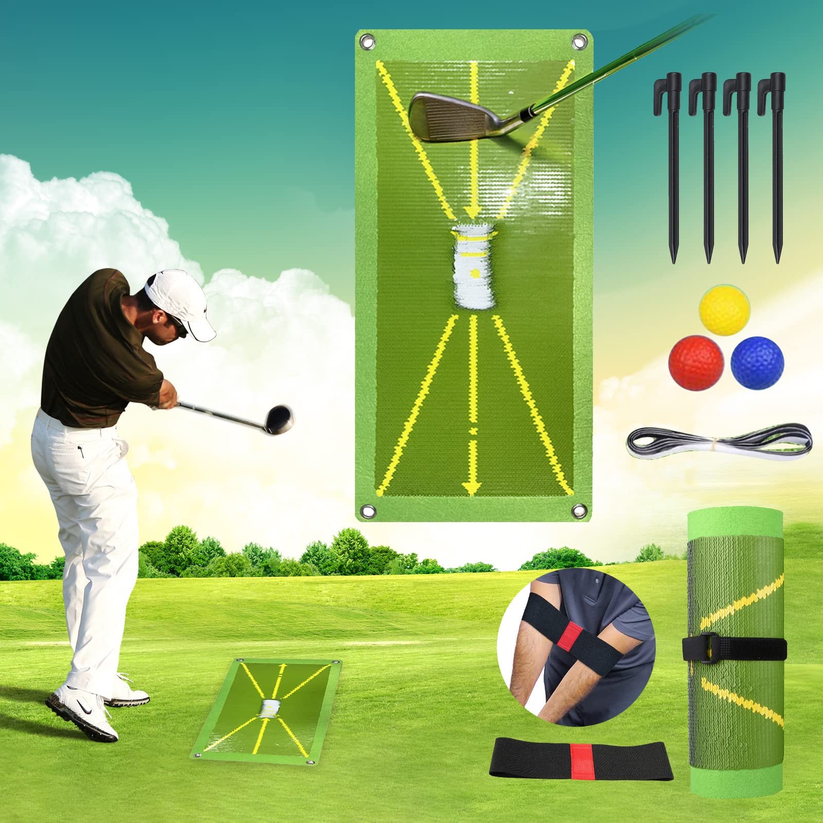 Golf Training Mat for Swing Detection Batting,Golf Mat That Shows Swing Path, Path Feedback Golf Practice Mats. Lndoor and Outdoor Golf Batting Mat, Advanced Golf Auxiliary Equipment (Batting pad A-6)