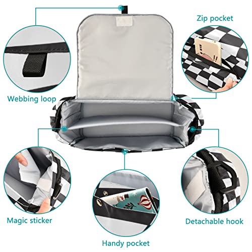 Kigai Y2k Curvy Chessboard Baby Stroller Organizer with Cup Holders, Secure Hooks Accessories Adjustable Strap Stroller Bag for Bottle, Diaper, Phone, Toys, Baby Items