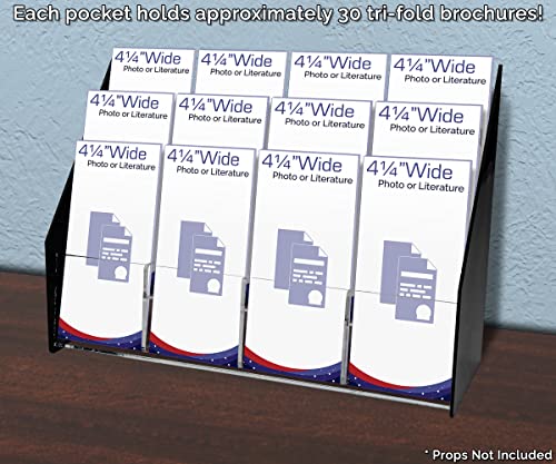 Tiered Rack Card Holder with 12 Pockets for 4x9 Brochures Leaflets Clear Plexiglas Rack for Tabletop Use with Black Acrylic Sides