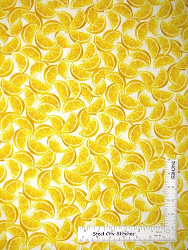 FlashPhoenix Quality Sewing Fabric – Lemon Fruit Fabric Wedge Kitchen White Lemon Fresh 100% Cotton Size; 36" x 44" by The Yard