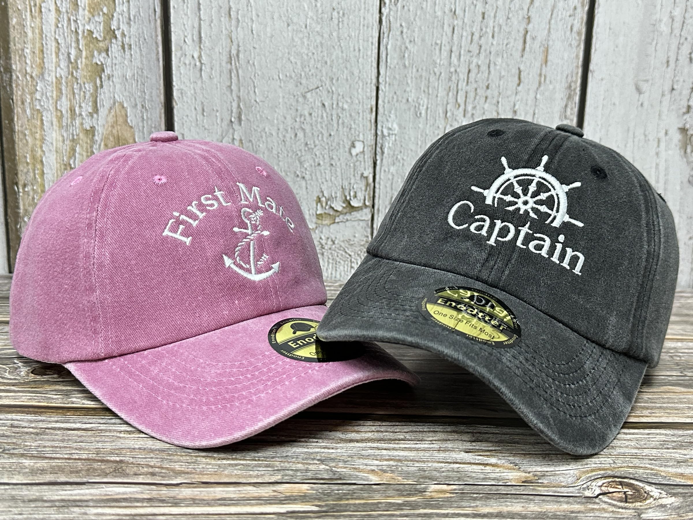Enodtter Embroidered Captain First Mate Hats for Men Women, Nautical Marine Sailor Gift, Black Pink Skipper Boating Baseball Caps