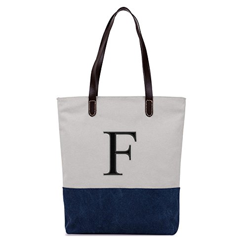 Embroidered Monogram Name Duotone Blue Women Casual Canvas Shoulder Bags Bag Messenger Bag Zipper Tote Bags