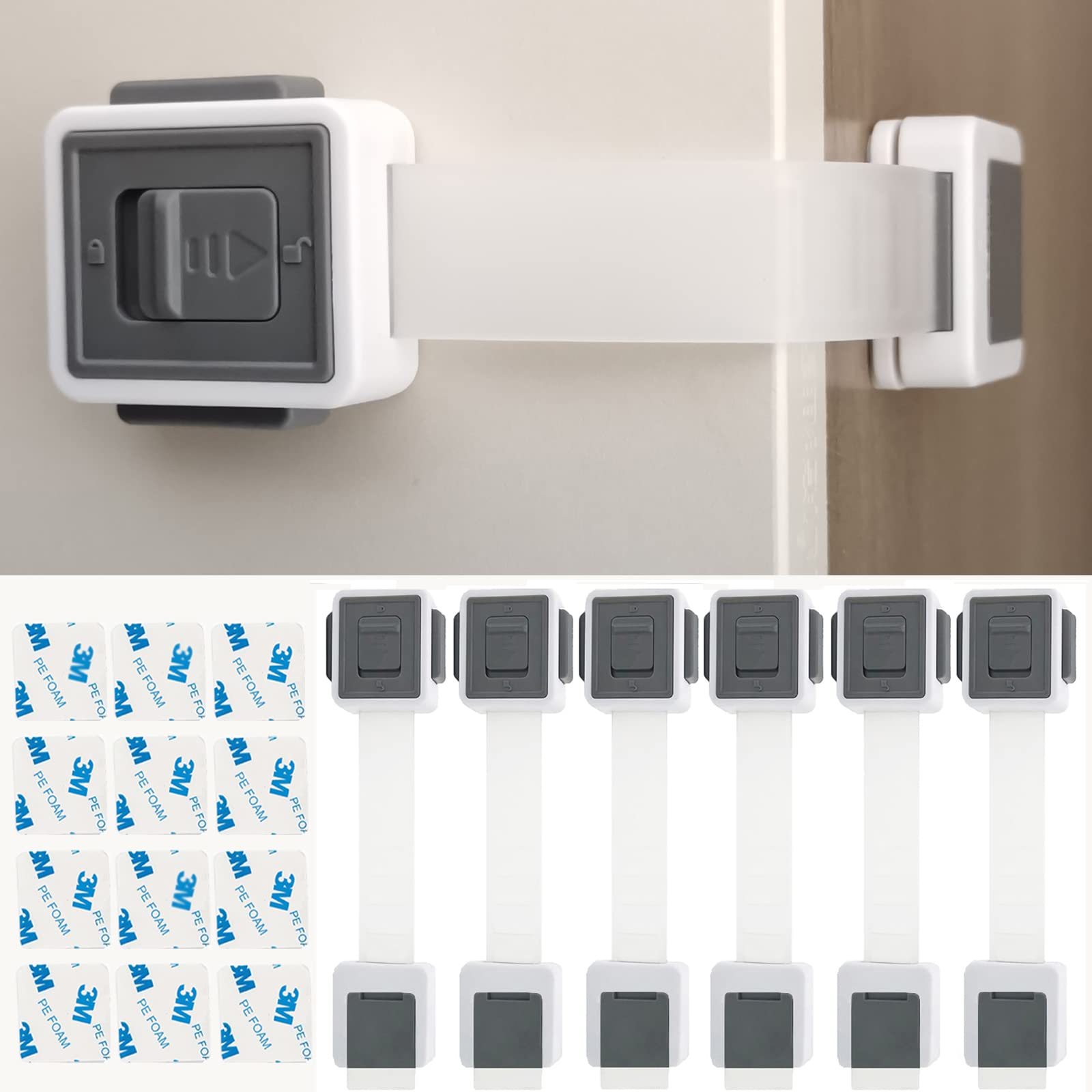 FANYAQIN Child Locks for Cabinets, 6-Pack Upgraded Double Lock System Child Safety Cabinet Locks with Adjustable Strap, Multi-Purpose Baby Locks for Cabinets and Drawers, Refrigerator, Oven, Toilet