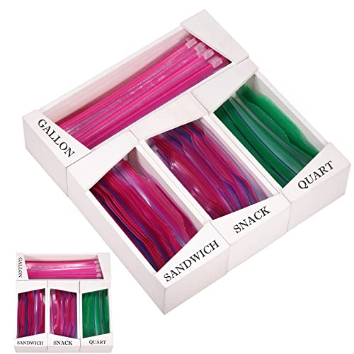 Ziplock Bag Storage Organizer for Drawer-Wood Ziplock Bag Storage Holds Kitchen Drawer or Wall Hanging, Holds Gallon, Quart, Snack Sizes, Sandwich Compatible with Hefty, Glad