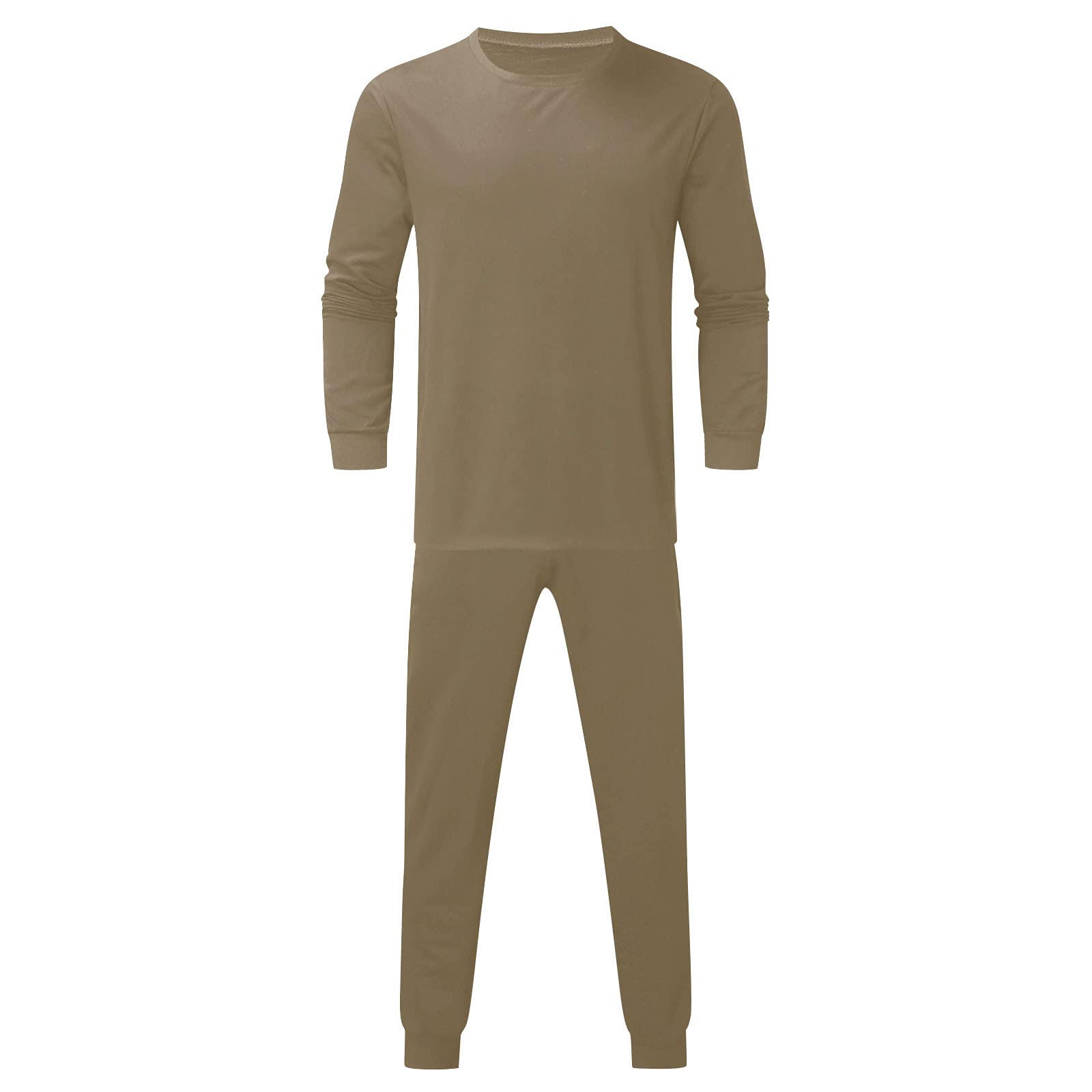 FUNEY Men's Tracksuit 2 Piece Long Sleeve Pullover T-Shirts Tops and Jogger Sweatpants Sets Activewear Lightweight Outfitts Khaki Large