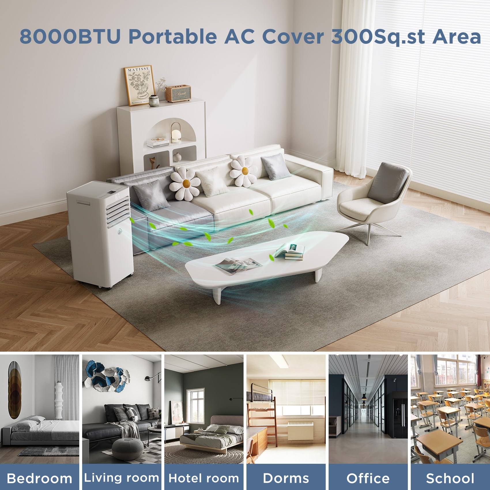 LUBAIR 8,000 BTU Portable Air Conditioners for Large Room, 3-1 AC Unit with Remote Control, Easy Window Installation Kit, Built-in Dehumidifier, Fan