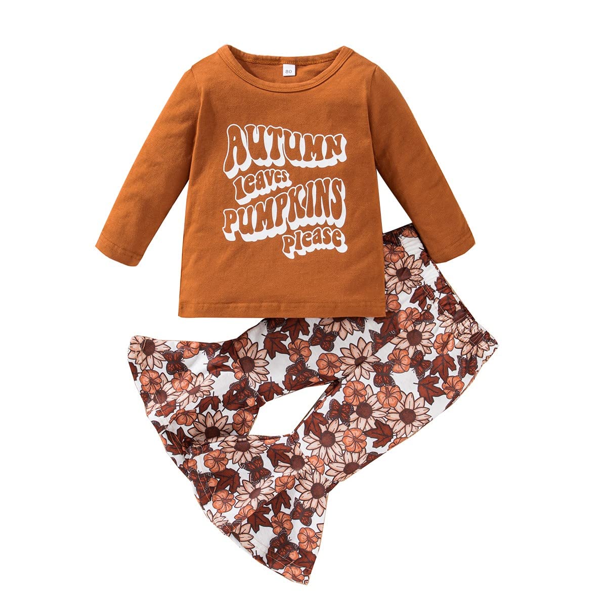 Jeinxcn Toddler Baby Girl Clothes Long Sleeve Sweatshirt Pullover Floral Flare Pants Outfits Set White-L 3-4T