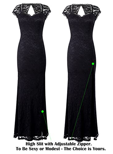 VFSHOW Womens Black Floral Lace Sweetheart Neckline Keyhole Back High Split Formal Evening Wedding Prom Party Maxi Long Dress 3780 BLK BLK XL