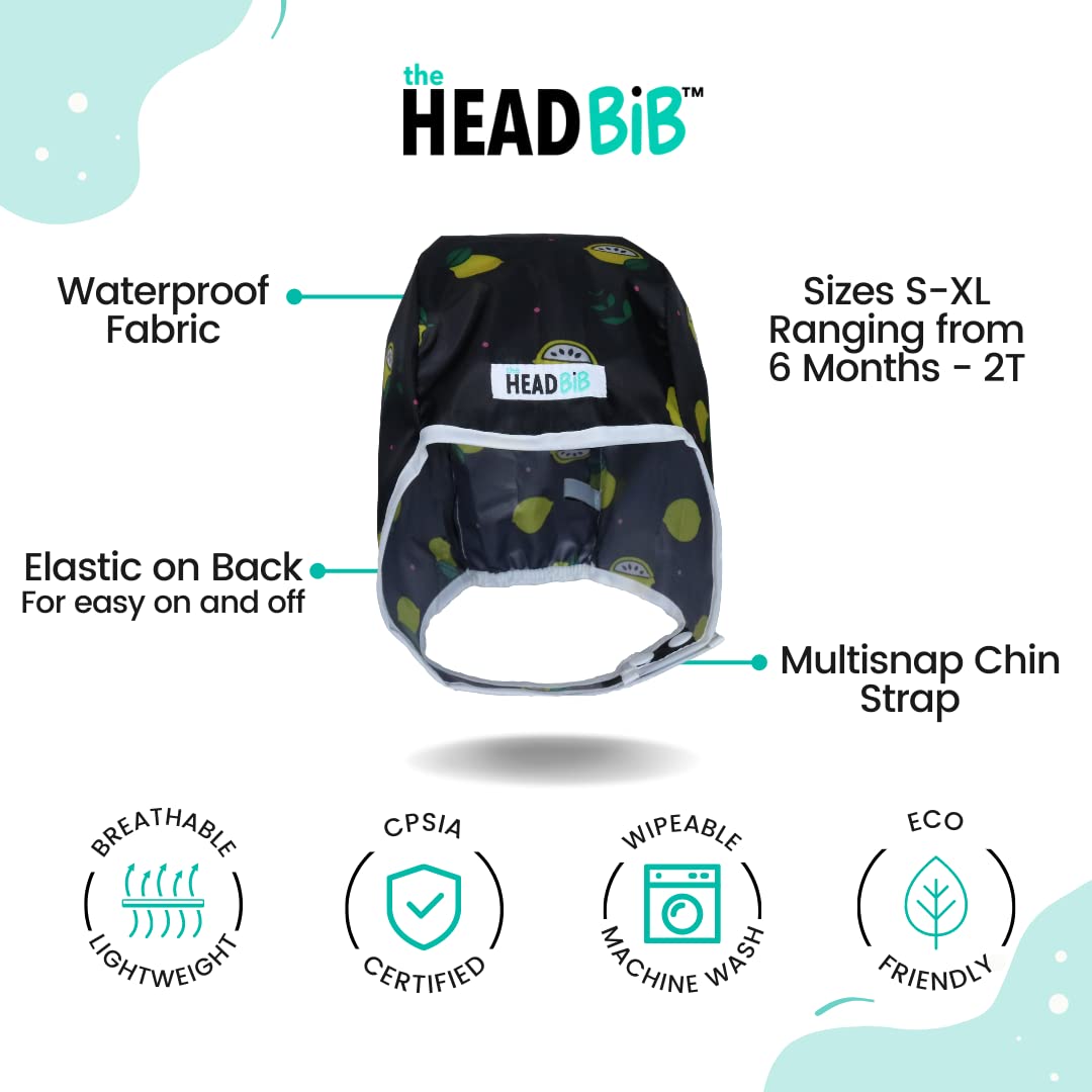 HEADBIB – First Ever Head Bib, Protects Little One’s Hair During Mealtime & Playtime, Waterproof Fabric, For Baby & Toddler (Lemon w/SleeveBiB, Medium (9-12 Months))