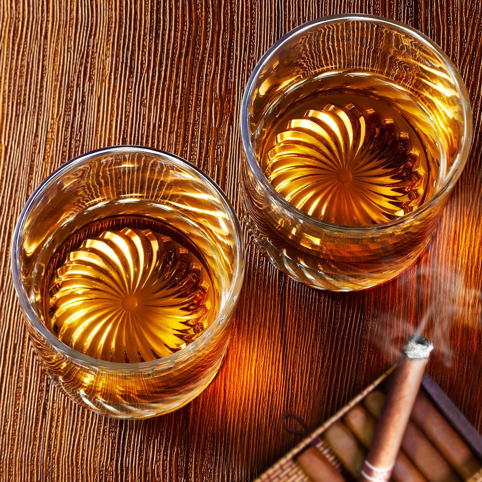 KITNATS Hand Blown Crystal Old Fashioned Whiskey Glasses Rocks Glasses Drinking Cocktail Bourbon Scotch Rum Vodka Liquor 12 OZ - set of 2 Gifts for Men