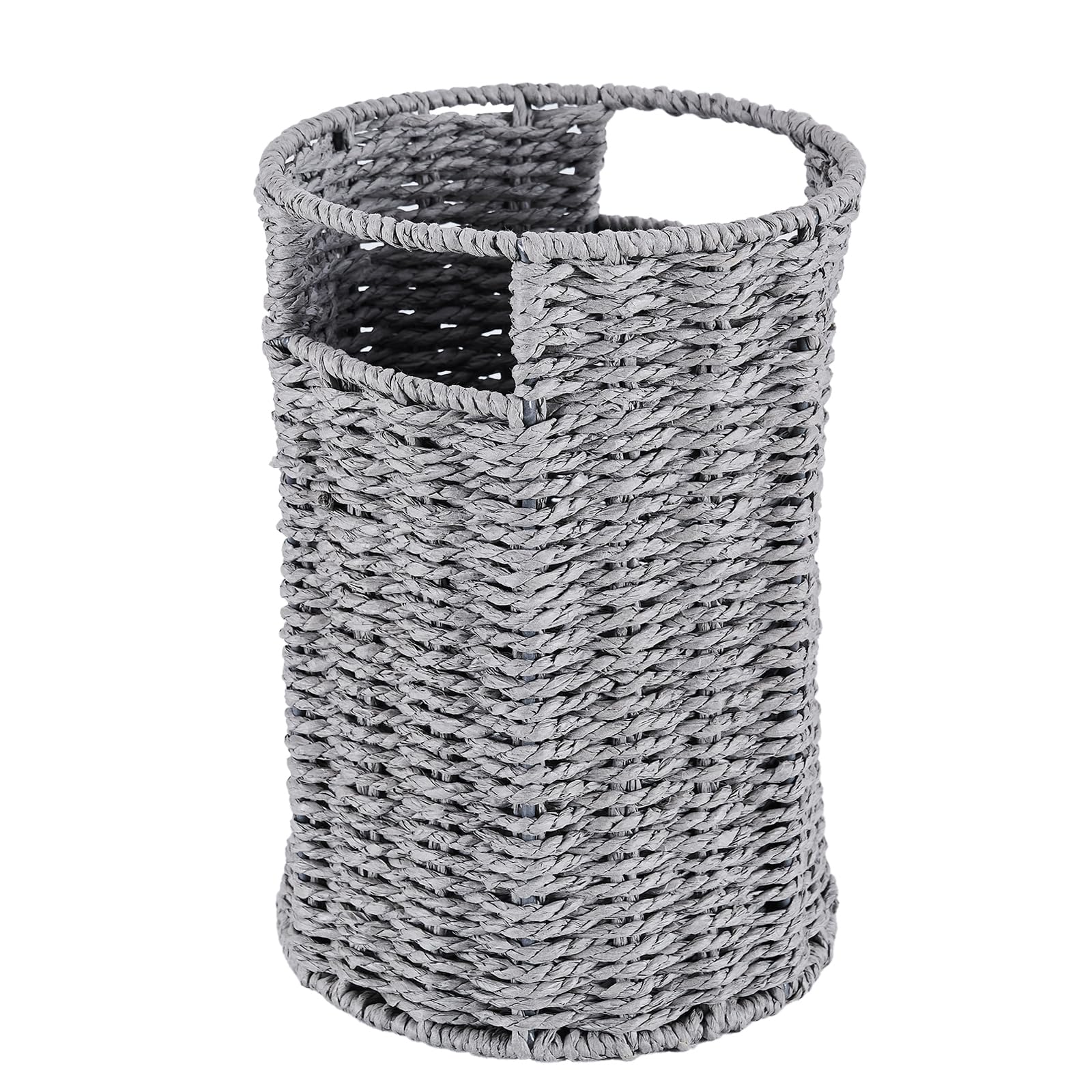 LGENHOOM Small Trash Basket with Built in Handles Rectangular Wicker Waste Basket 2.5 Gallon Boho Woven Trash Can for Bedroom/Living Room/Kitchen/Coffee Table (1 Pack,Seagrass)