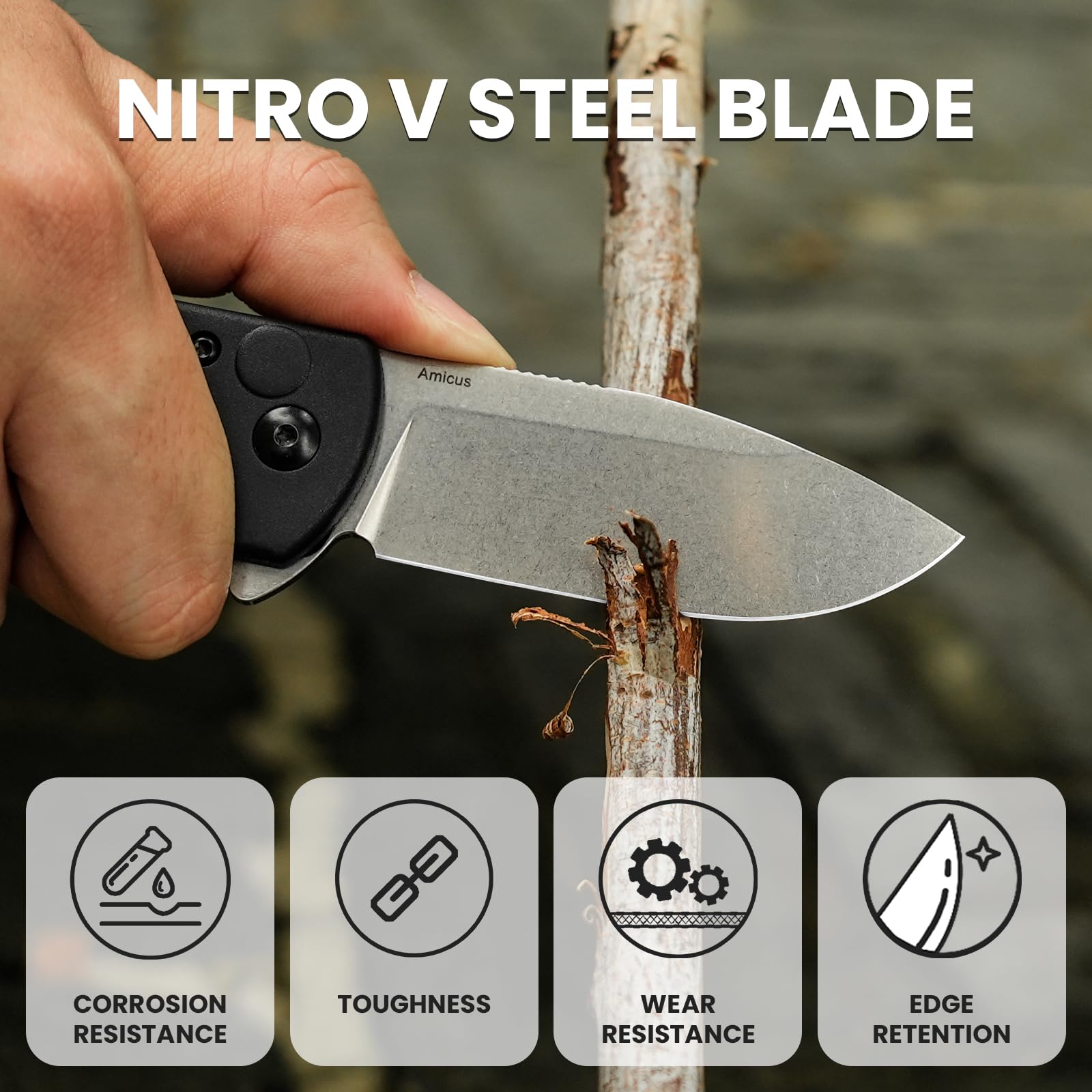 Kizer Amicus Pocket Knife, 2.95β Satin Nitro V Steel Blade EDC Knife, FRN Handle Camping Folding Knife with Reversible Deep Carry Clip, Cool Knife for Men Women Gift L3002M4