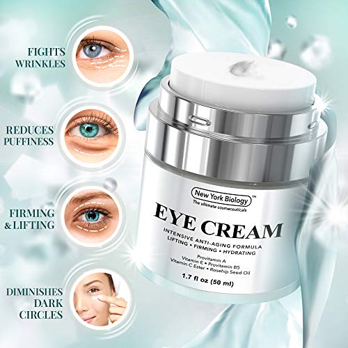 Eye Cream Moisturizer for Dark Circles, Fine Lines, Puffiness and Wrinkles Under the Eyes – Intensive Anti Aging Formula with Provitamin A and B5, Vitamin C and E – 1.7 fl oz (50ml)