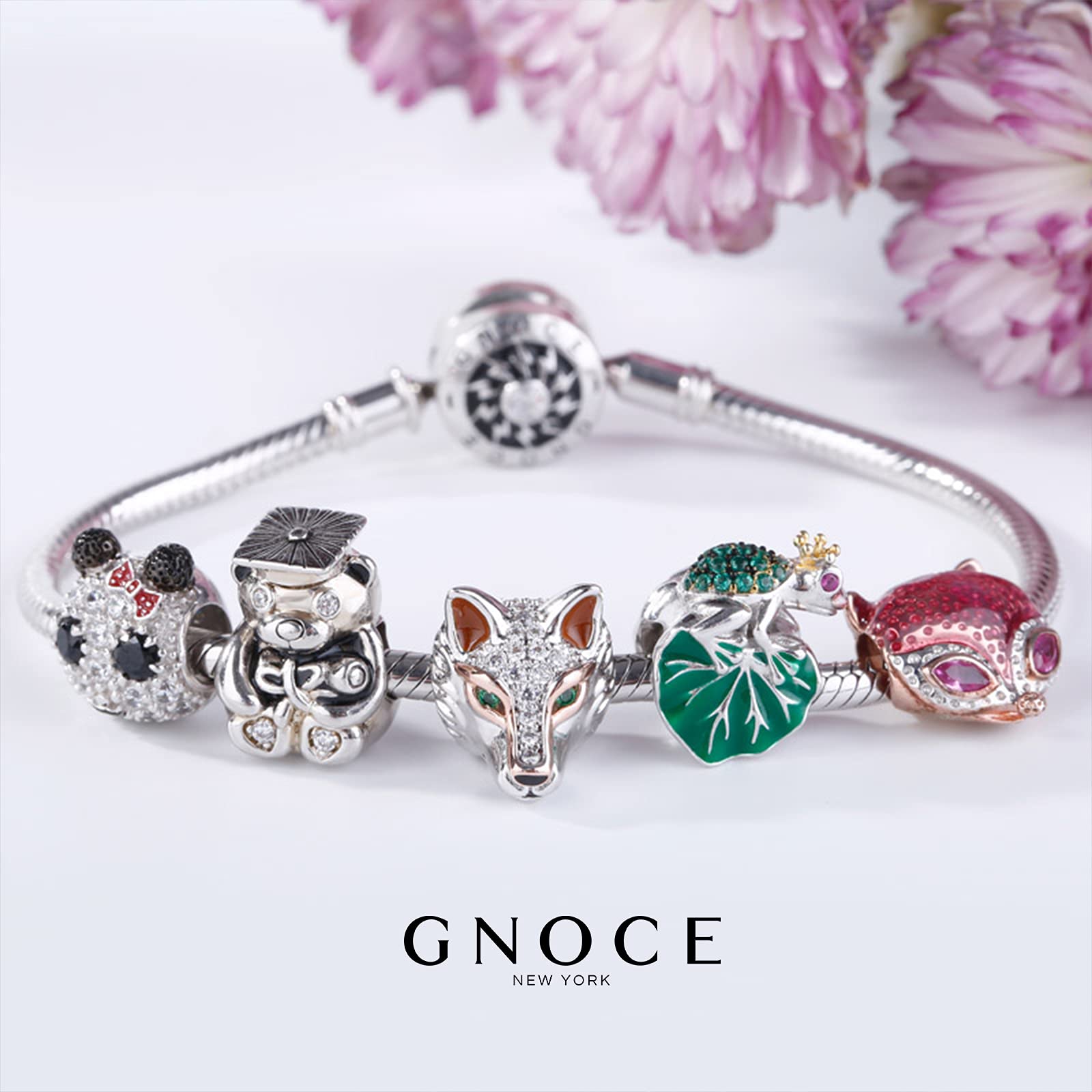 GNOCE Ancient Wolf Charms for Bracelet 925 Sterling Silver Bead Animal Wolf head Charms For Women Mother's Day Men