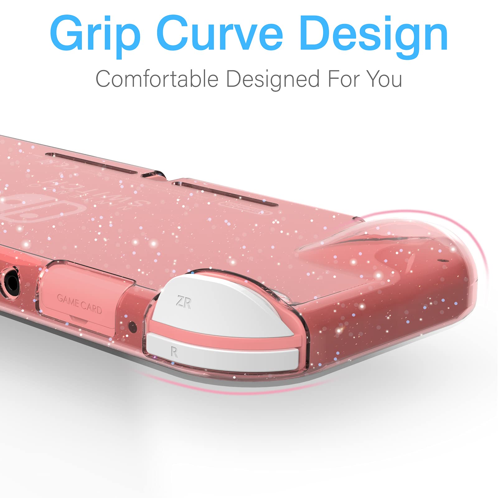 HEYSTOP Switch Lite Pink Cover Case for Girls, Glitter Bling TPU Protective Case with HD Tempered Glass Screen Protector and Thumb Grips with Shock-Absorption/Anti-Scratch Design - Glitter Bling