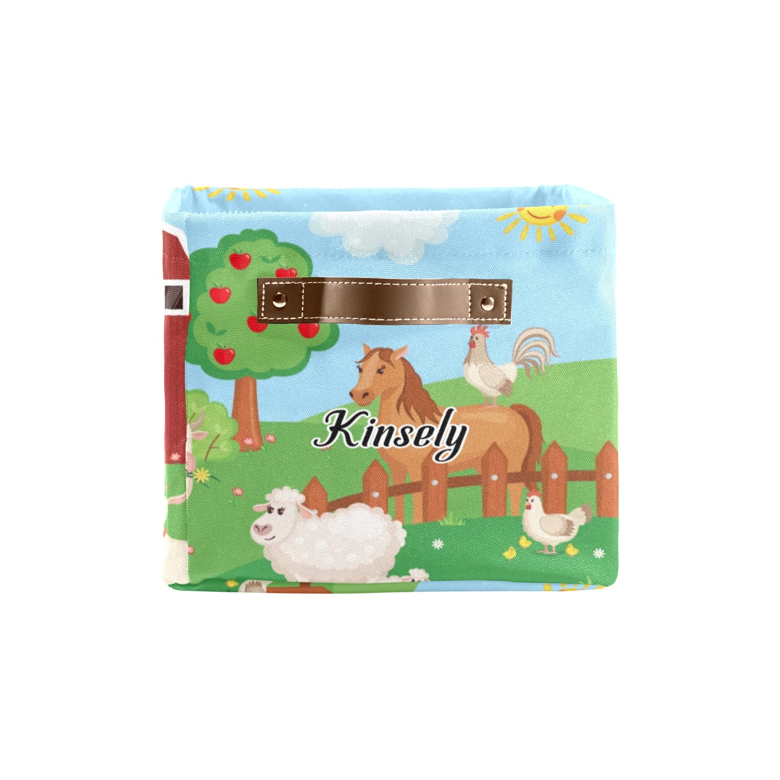 Farm Animals Barn House Custom Storage Basket,Personalized Storage Bins Cubes Organizer with Handle for Bedroom Wardrobe,Nursery,Basket 1 Pack