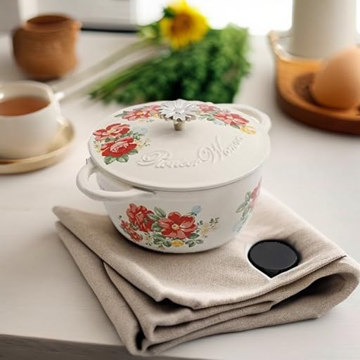The Pioneer Woman Timeless Beauty Vintage Floral 3-Quart Enameled Cast Iron Casserole w/Lid