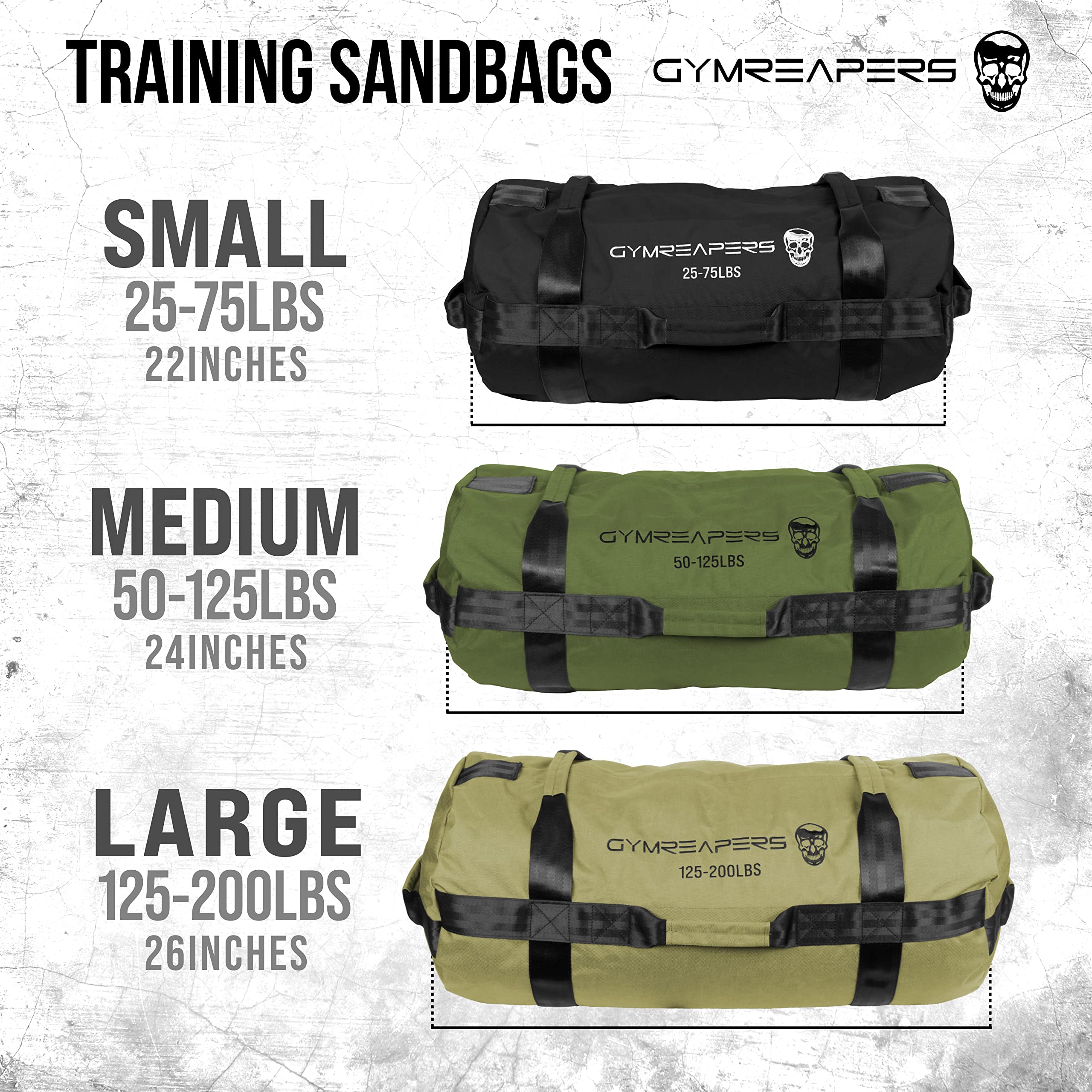 Gymreapers Strength Training Sandbags - Heavy Duty Workout Equipment for Home Training, Cross Training, Military Conditioning & Exercises (Black, 50-125 lbs)