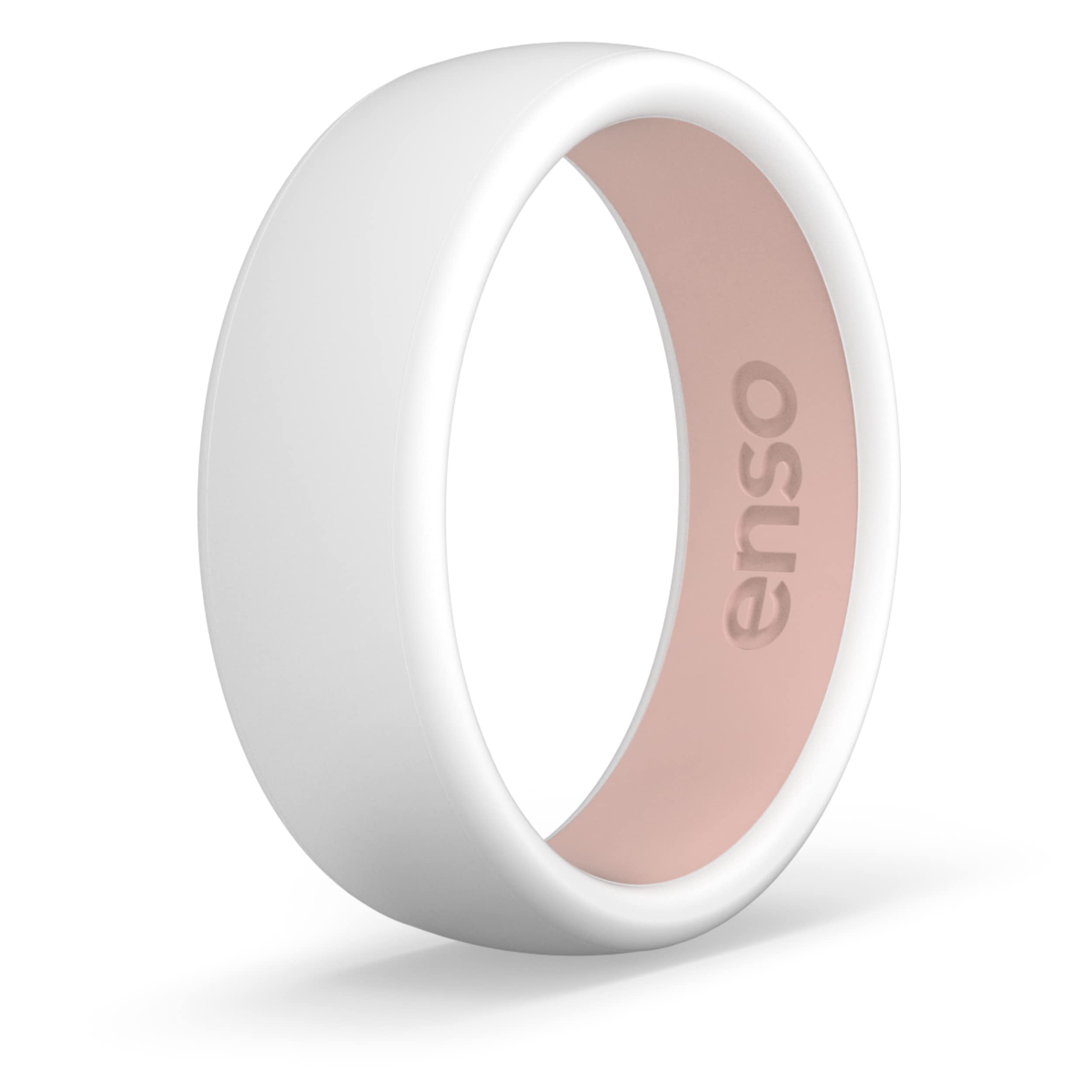 Enso Rings Dual Tone 2.0 Silicone Wedding Ring β Two Tone Hypoallergenic Wedding Band β Comfortable Band for Active Lifestyle β White/Pink Sand, Size 6