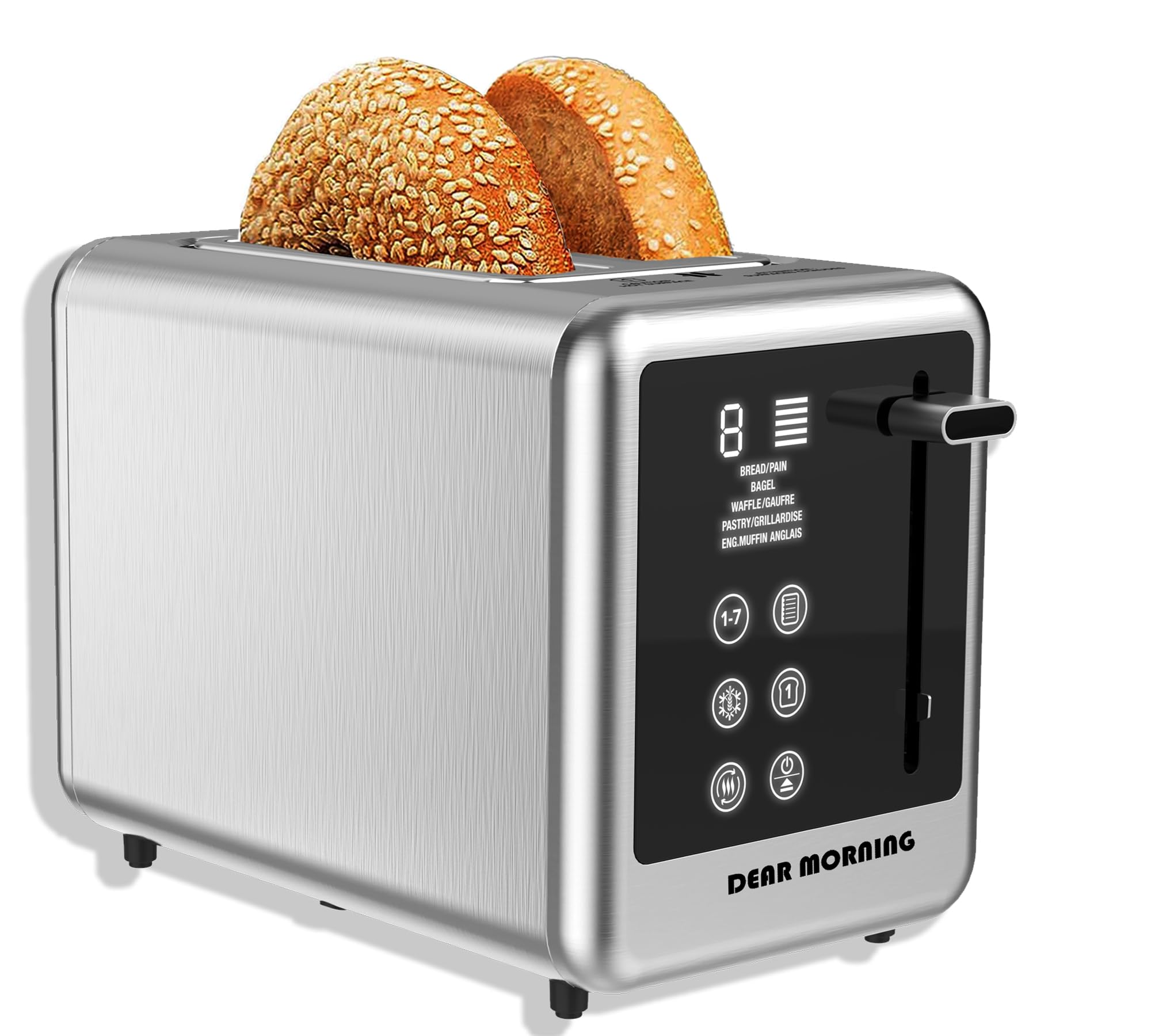 Smart Toaster Digital Tuch Screen Toaster with 5 Bread Selection 7 Shade Setting and Bagel/Defrost/Cancel/Reheat Function 1.5β 2 Slice Stainless Steel Toaster with Removable Crumb Tray
