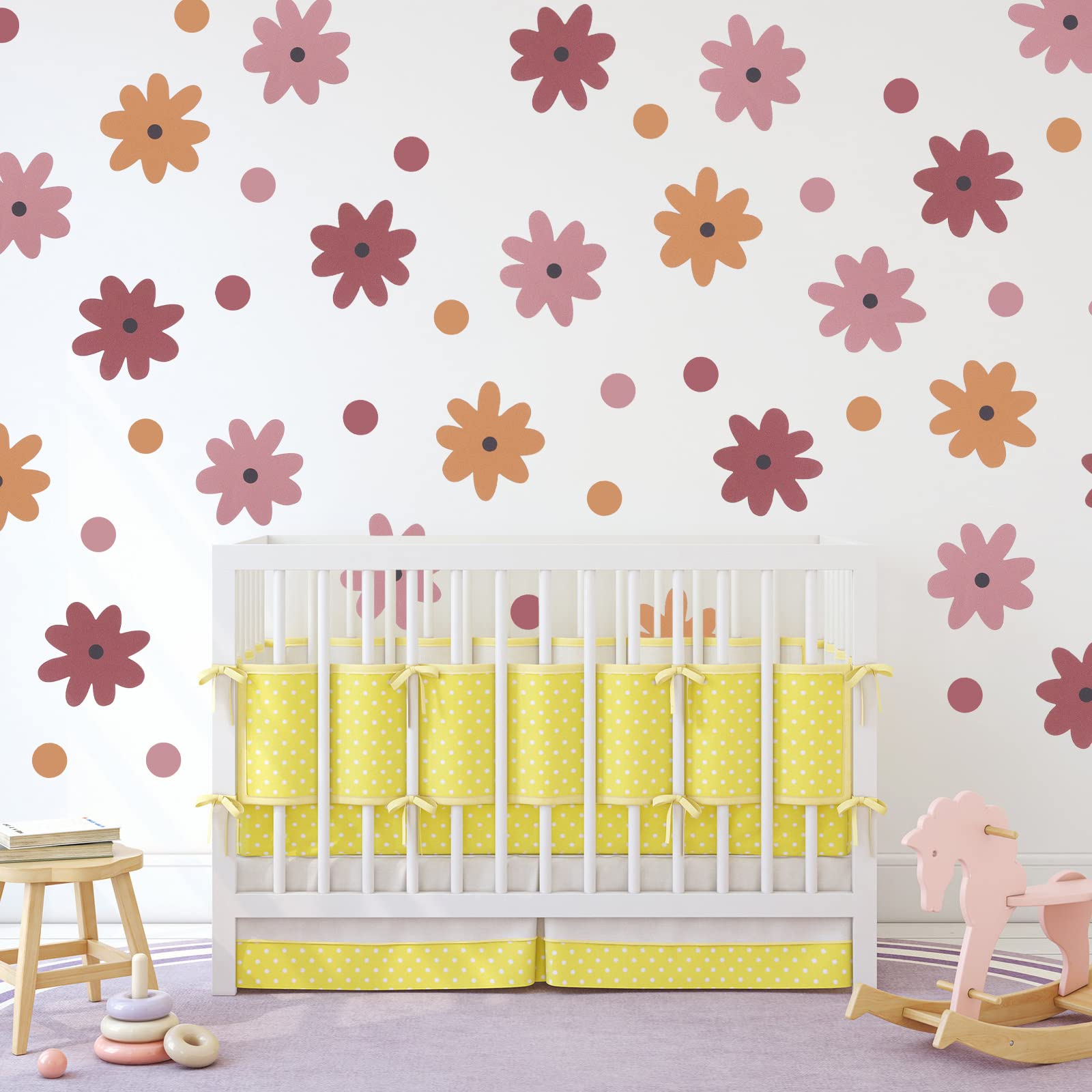 Jecery 135 Pcs Daisy Wall Decals Flower Wall Stickers Floral Wall Decals Boho Wall Stickers for Kids Nursery Bedroom Living