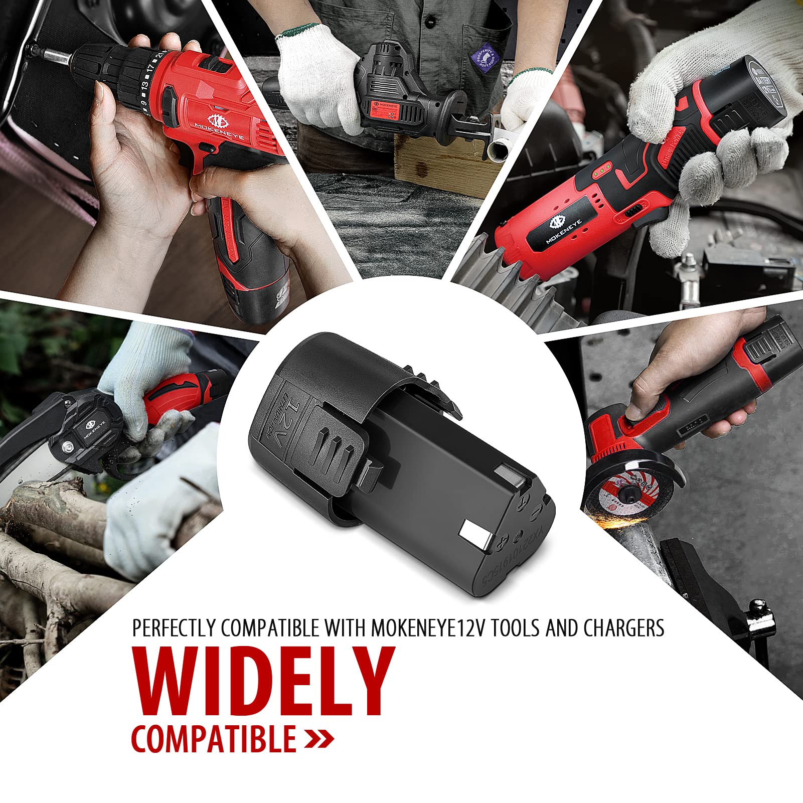 MOKENEYE 12V Max Lithium-ion Rechargeable Replacement Battery, 2.0Ah Long Life for 12V Battery-Powered Tools, Ratchet Wrench, Drill Driver, Cut-Off Tool, Chainsaw, Reciprocating Saw